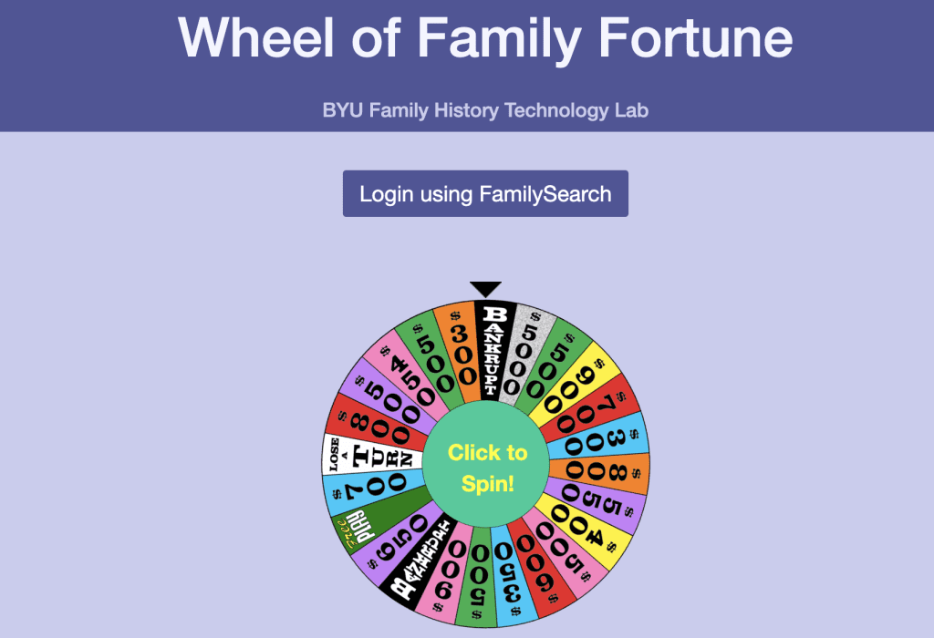 Family History Games: Wheel of Family Fortune and Geneopardy - Meridian ...